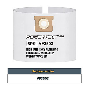 POWERTEC 6PK VF3503 Size B Replacement Bags for Ridgid 6-9 gallon Wet/Dry Vacs, Ridgid Shop Vac Bags, Fits WD5000, WD5500, WD0970, WD0975, WD0670, WorkShop WS32090F2 (75016-P3)