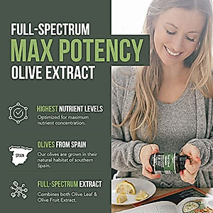 Total Olive® - Olive Leaf Extract (40% Oleuropein) Plus Olive Fruit Extract (20% Hydroxytyrosol) – Full Spectrum Extract Grown & Extracted in Spain – BioPerine Absorption Enhancement (60 Count)
