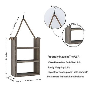 SFC Rustic Wood Bathroom Shelf Over Toilet, Bathroom Decor, Bathroom Shelves Wall Mounted, Rustic Bathroom Decor, Rustic Shelves, Farmhouse Bathroom Decor, Ladder Style Rope Hanging (Black Wire)