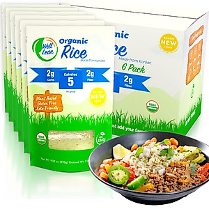 Well Lean Konjac Rice Keto Pasta - Low Carb Keto Rice Plant Based 100% - USDA Organic Premium Konjac Shirataki Rice - Low Carb Rice - Keto Rice Carb Free, No Carb Rice Alternative, 6 Pack, 12 Servings