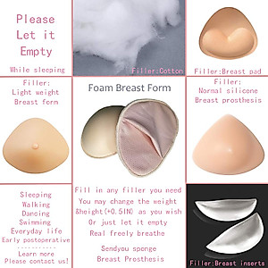 Lightweight Foam Mastectomy Breast Form for Pockets Bra Featherweight Women Triangle Breast Prosthesis (XL*1pc, Skin)