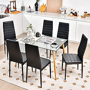 Giantex Set of 6 Dining Chairs, High Back Dining Room Chairs w/Steel Frame, Easy for Cleaning, PU Leather Chairs for Home Kitchen Furniture, Kitchen Chairs, Black