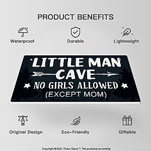 Putuo Decor Little Man Cave Sign, Boys Room Wall Decor for Kids, Toddler Boys, Baby, 10x5 Inches PVC Hanging Plaque Gift (No Girls Allowed Except Mom - 2)