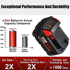 liangjia 2Packs 6.0Ah 18V Lithium-ion Replacement for Milwaukee M -18 Battery Compatible with Milwaukee 18V Tools