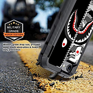 OTTARTAKS iPhone SE 2020 2022 Case with Screen Protector, Street Fashion Heavy Duty Camo iPhone 7 8 Case for Boys, Shockproof 3-Layer Protective Case for iPhone SE 3rd/2nd/7/8/6s/6, Black Grey Shark