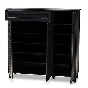 Baxton Studio Coolidge Wood 11-Shelf and Drawer Shoe Cabinet in Dark Gray