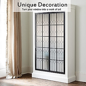 Privacy Window Film Decoration, Heat Control Window Tint for Home, Static Cling Glass Door Covering Window Sticker Removable Non-Adhesive UV Blocking, White Frosted w/Black Morocco Lines, 17.7"x78.7"