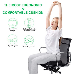 HUISILK Seat Cushion for Office Chair Car- Memory Foam Coccyx Pad - Comfort Sciatica Pillows Support Back Hip Tailbone Pain Relief (Black)