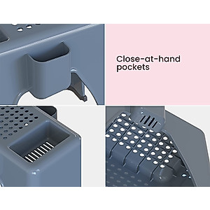 Skywin Shower Shaving Foot Rest - Plastic Shower Stool for Shaving Legs, 3 Pockets Hold Shaving Essentials, 9.27 x 7 x 10 inches (Grey)