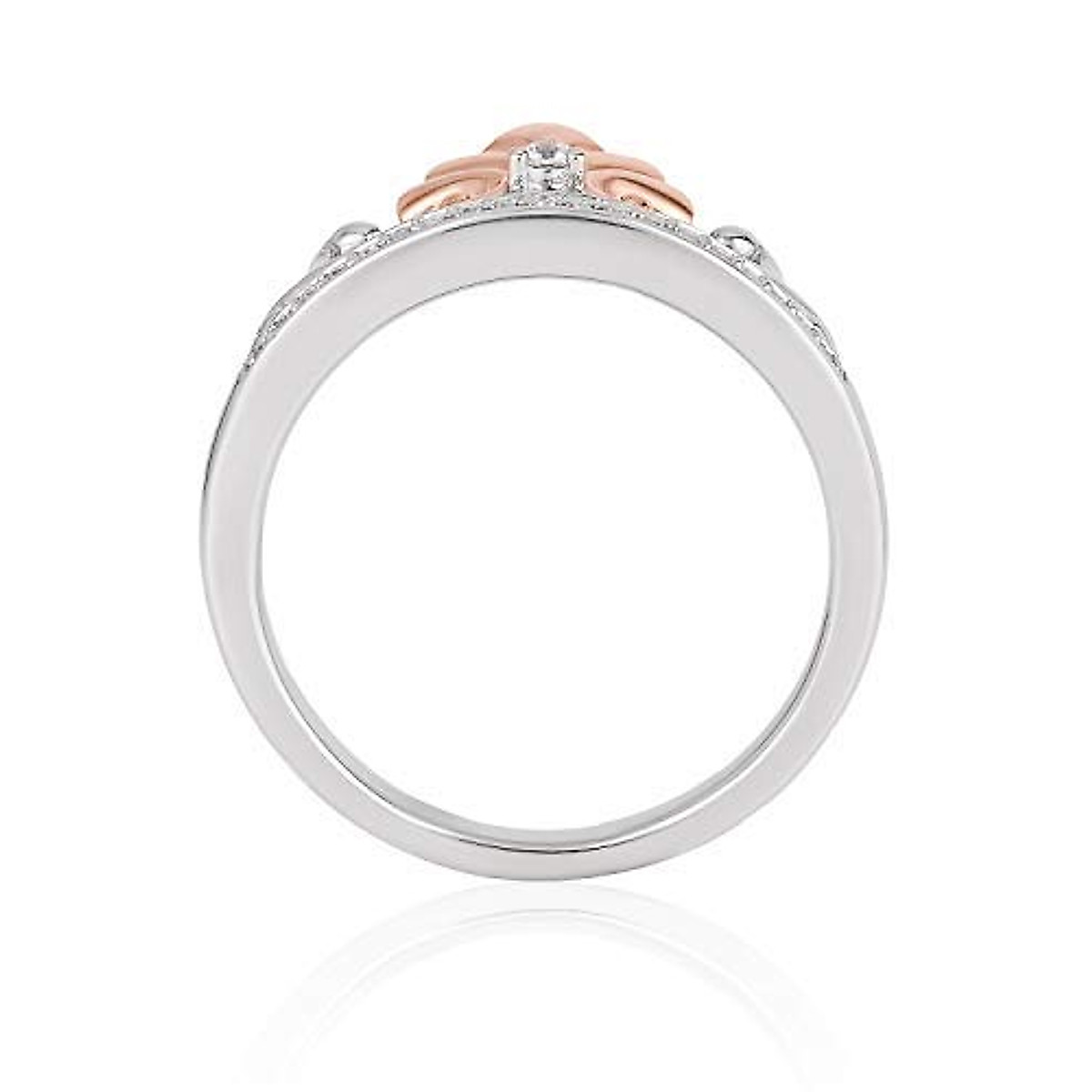 Jewelili Enchanted Disney Fine Jewelry Sterling Silver and 10k Rose Gold 1/10 Cttw Diamond Ariel Shell Tiara Ring Size 6