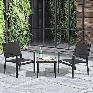 FDW 3 Pieces Patio Furniture Set, Outdoor Garden Patio Conversation Sets with Glass Top Table & 2 Lawn Chairs Outdoor Bistro Set, for Backyard Lawn Porch Garden Poolside Balcony