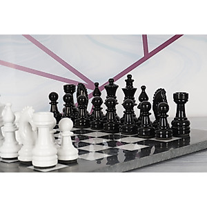 Marblous Krafts 15 Inches Black & White Chess Set with 32 Metallic Figures & 2 Extra Queens and Marble Board - Large Staunton Handmade Chess Game & Chess Sets for Adults and Family