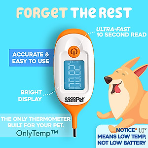 GoodHarborPet-OnlyTemp Ultra-Fast 10s Read, IP55 Water Resistant - Precision Rectal Thermometer for Pets