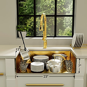 MILOSEN Gold RV Kitchen Sink, RV Camper Kitchen Sink, Small Single Bowl RV Sinks for a Camper Kitchen, 25×15 inch Undermount RV Sink with Gold Basket Strainer