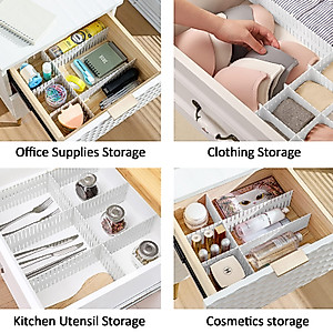 14.5 in White Adjustable Drawer Dividers, TWUTGAYW 8PC DIY Grid Drawer Organizer Dividers, Plastic Organizer Separator for Socks Underwear Makeup Cosmetic Clothes Can Help Tidy Kitchen Bedroom Dresser
