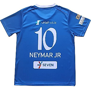 ORGBRAIN 2023/2024 Hilal Riyadh Al Home #10 Neymar Football Soccer Kids Jersey Shorts Socks Set Youth Size (Blue, 28)