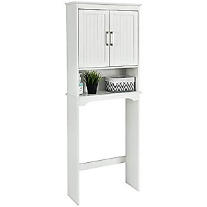 Giantex Over The Toilet Bathroom Space Saver Free Standing Toilet Rack with Adjustable Inner Shelf, Open Shelf and Double Doors 3-Shelf Bathroom Organizer, White
