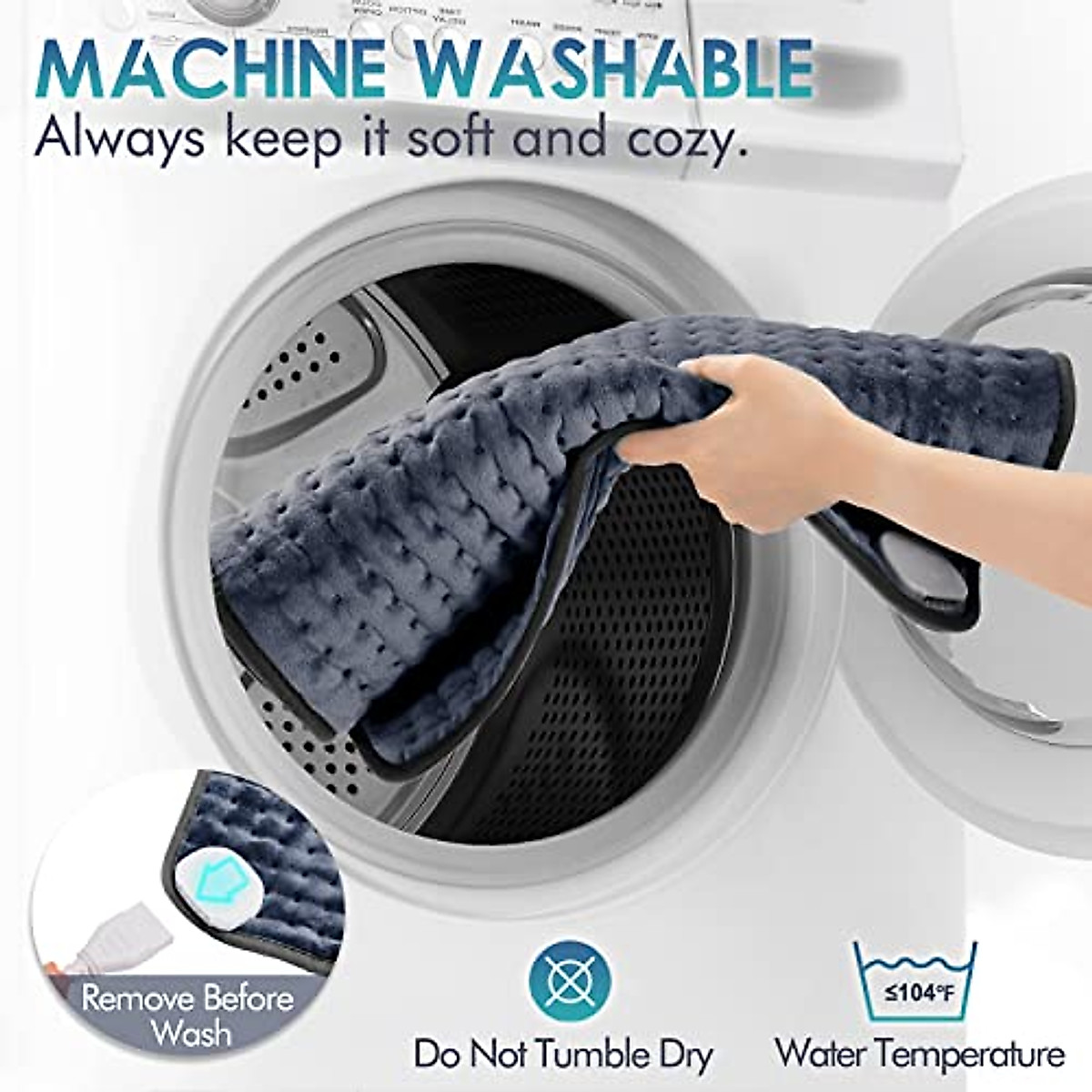 DAILYLIFE Heating Pad 20"x24" for Pain Relief, Microplush Electric Heating Pads with 6 Heat Settings, Fast-Heating Technology, Auto Shut Off, Great for Back, Neck, and Cramps, Deep Blue