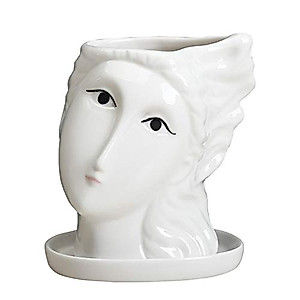 Cabilock Human Sculpture Planter Goddess Bonsai Planter Face Flower Pot Head Planter Pot Ceramic Succulent Planter Bonsai Pot Face Vase for Home Garden Decoration Portrait Vase Human Statue Planter