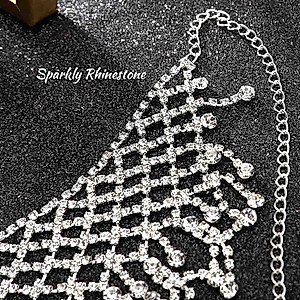DRESBE Rhinestone Choker Tassel Chokers Necklaces Prom Collar Necklace Chain Party Neck Jewelry Accessories for Women (Silver)