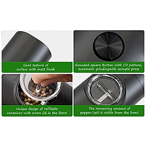 Saknaop Electric Pepper Grinder，Pepper Salt Mill Grinder refillable with Gravity Sensor Switch, Salt Grinder Spice Grinder with Adjustable Coarseness and LED Blue Light,Battery Operated