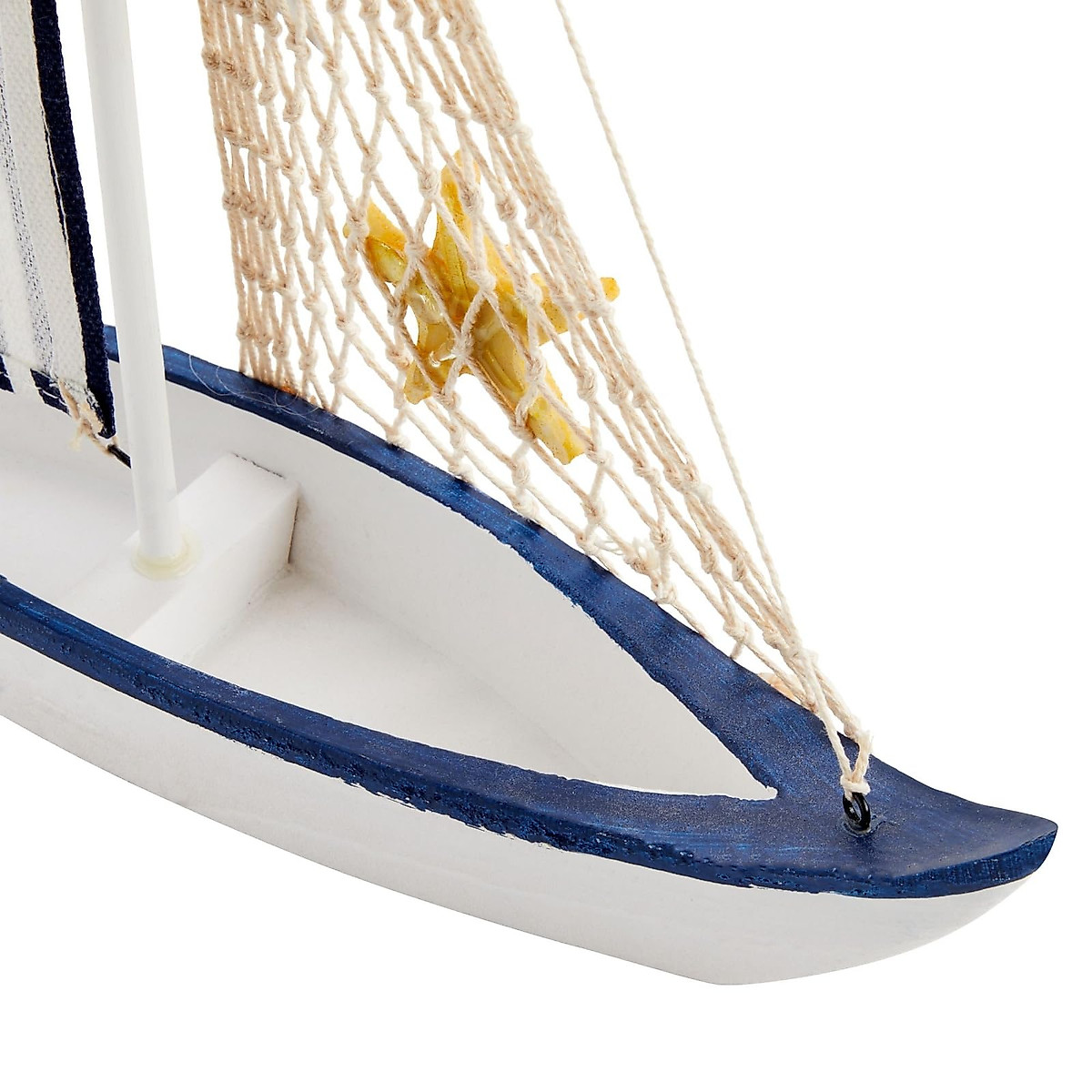 Juvale Sailboat Model Decoration - Wooden Sailing Boat Home Decor Set, Beach Nautical Design, Navy Blue and White with Ship's Wheel, 13 x 15 x 3 Inches