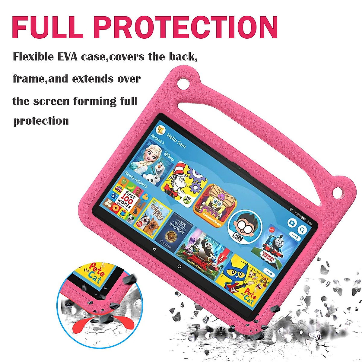 Fire HD 8 Tablet Case for Kids(12th/10th generation tablet, 2022/2020 release)-Riaour Kids Friendly Shockproof Cover with Handle Stand for All-New Amazon Kindle Fire HD 8 Plus & 8 Kids Pro Tablets - Pink