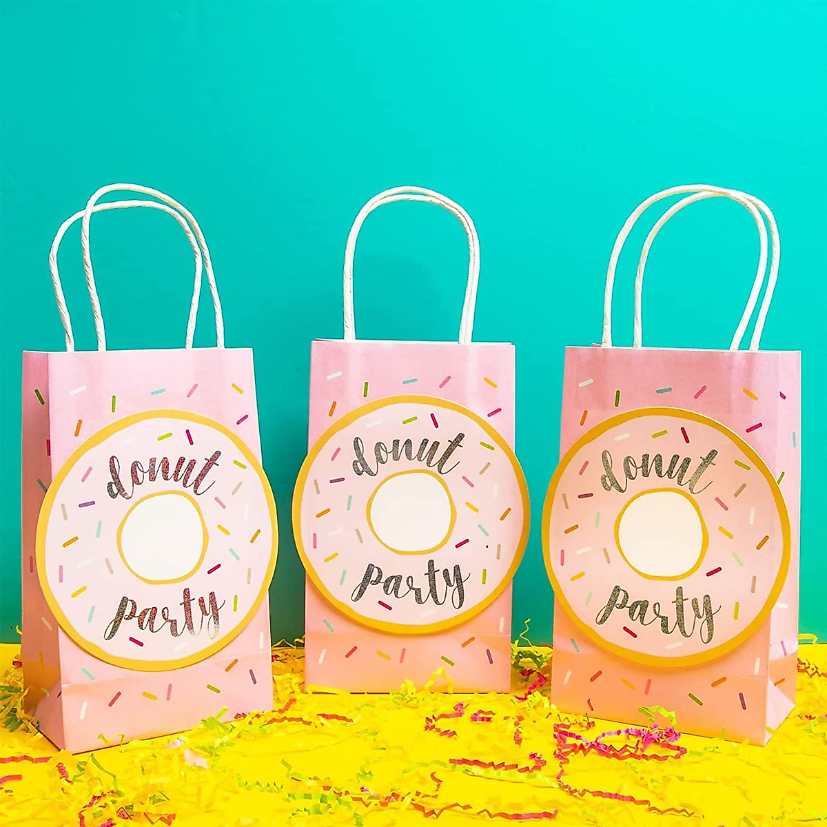 BLUE PANDA Donut Birthday Party Favor Bags (5.25 x 9 x 3.15 Inches, 24 Pack)