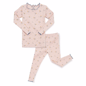 AVAUMA Baby Boys Girls Pajama Set 6M-7T Kids Cute Toddler Snug fit Flower Pattern Design Pjs Cotton Sleepwear Ruffled Shirring (Bling.Pink.S)