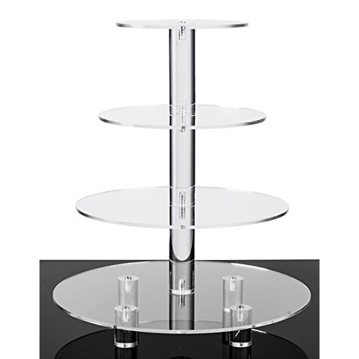 Jusalpha® Large 4 Tier Acrylic Glass Round Cake Stand Cupcake Stand Tea Party Serving Platter Candy Bar Party Décor with Rod Feet (4RF)