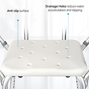 IDEALHOUSE Shower Seat, Adjustable Height Shower Chair, with Padded Armrests and Back, Inside Shower Seat Support 350 Lb Capacity, Slip Resistant Shower Seat for Bathtub