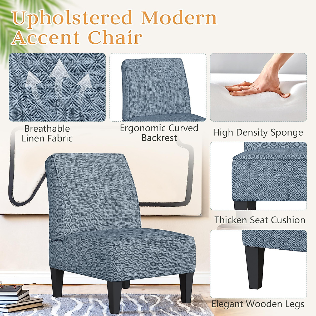 ALISH Accent Chairs Upholstered Living Room Chairs Armless Side Chairs Bedroom Chairs with Curved Backrest and Wooden Legs (2, Prints)