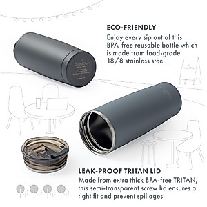 GRANDTIES Insulated Coffee Tumbler Cup w/Tritan Lid | Leak Proof, Reusable, Double Walled Vacuum Stainless Steel Water Bottle Travel Mug | Thermal Cups for Hot and Cold Drinks | 20oz | Stone Gray
