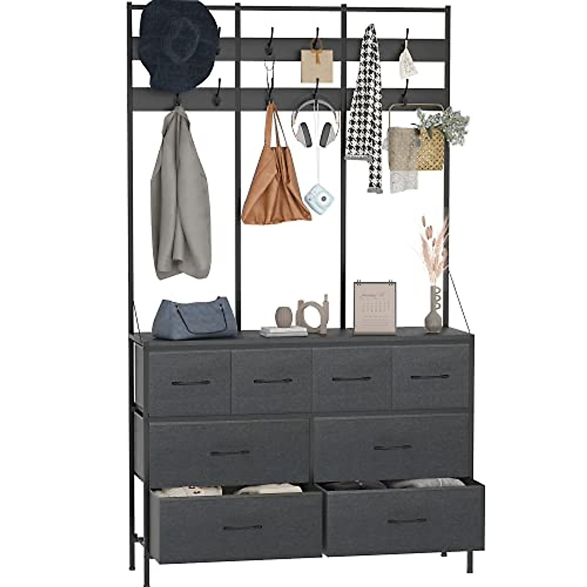 SENSWEET Clothes Rack Heavy Duty Clothing Rack, Clothes Rack with 8 Drawers and 12 Shelves, Clothing Rack Loads 350 LBS Capacity, Portable Adjustable Clothes Rack for Hanging Clothes