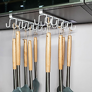 Luanben 2 Pieces White Cabinet Mug Hooks 24 Pieces Double Row Hooks, can Hang Coffee Cups/Cup Holders Under Kitchen cabinets/Hand Towels/Scarves/Ties, etc., no Need to Drill Holes (2 pcs, White)