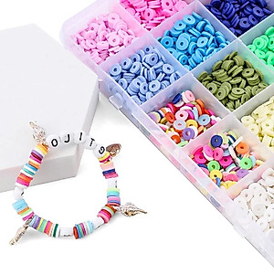 DSFEOIGY 6mm Flat Round Clay Spacer Beads for Jewelry Making Bracelets Necklace Earring DIY Craft Kit with Pendant 4080pcs/box