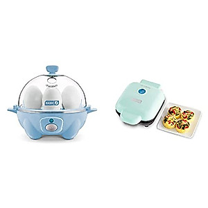 Dash Rapid Egg Cooker: 6 Egg Capacity Electric Egg Cooker - Dream Blue & DBBM450GBAQ08 Deluxe Sous Vide Style Egg Bite Maker (1 large, 4 mini), Aqua