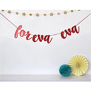 Foreva Eva Red Glitter Paper Banner, Wedding/Engagement/Valentine's Day Party Decor, Forever and Ever Banner