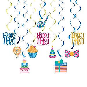 BLUE PANDA 30 Pack Hanging Happy Birthday Swirl Decorations, Party Streamers for Ceiling (35-38 in)