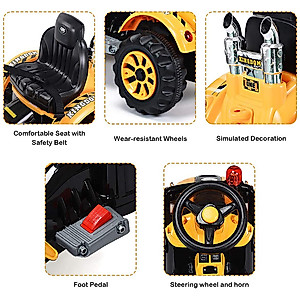 GLACER Ride on Excavator, 12V Battery Powered Digger w/ 2 Speeds, Forward & Backward, Front Loader Bucket, Horn, Safety Belt, Electric Construction Vehicles for Kids 3-8 Years Old (Yellow)