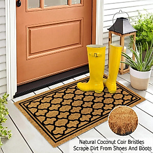 IRONGATE Welcome Doormat - Non Slip Dirt Trapping Chevron Tile Print Coco Coir Door Mat - Low Profile Front Doormat - Indoor Outdoor Durable Easy Clean High Traffic Area Patio Entryway Doormat -17x30