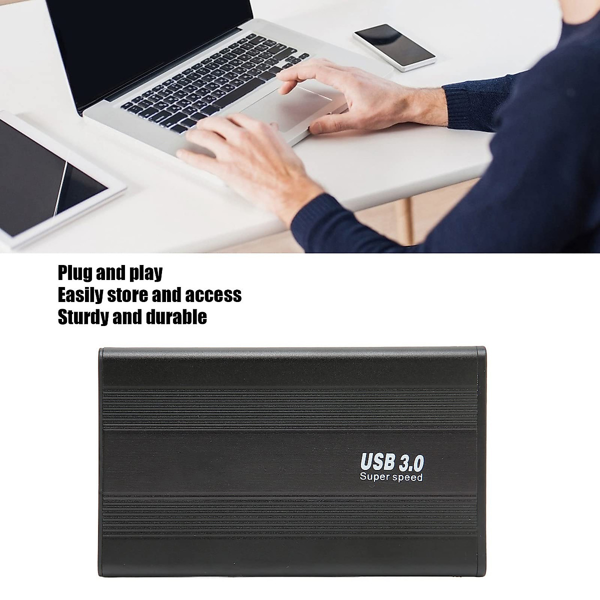 USB 3.0 Hard Drive Enclosure, 1TB Aluminium External Enclosures for SSD HDD, Support Hot Swap, Plug and Play, for Vista for Win for Win ME for Win XP