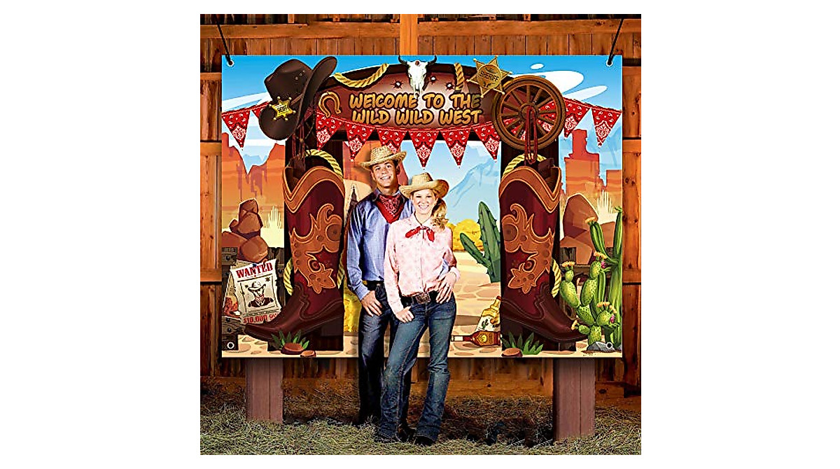 Western Cowboy Party Decorations | Vibrant Backdrop & Foil Swirls