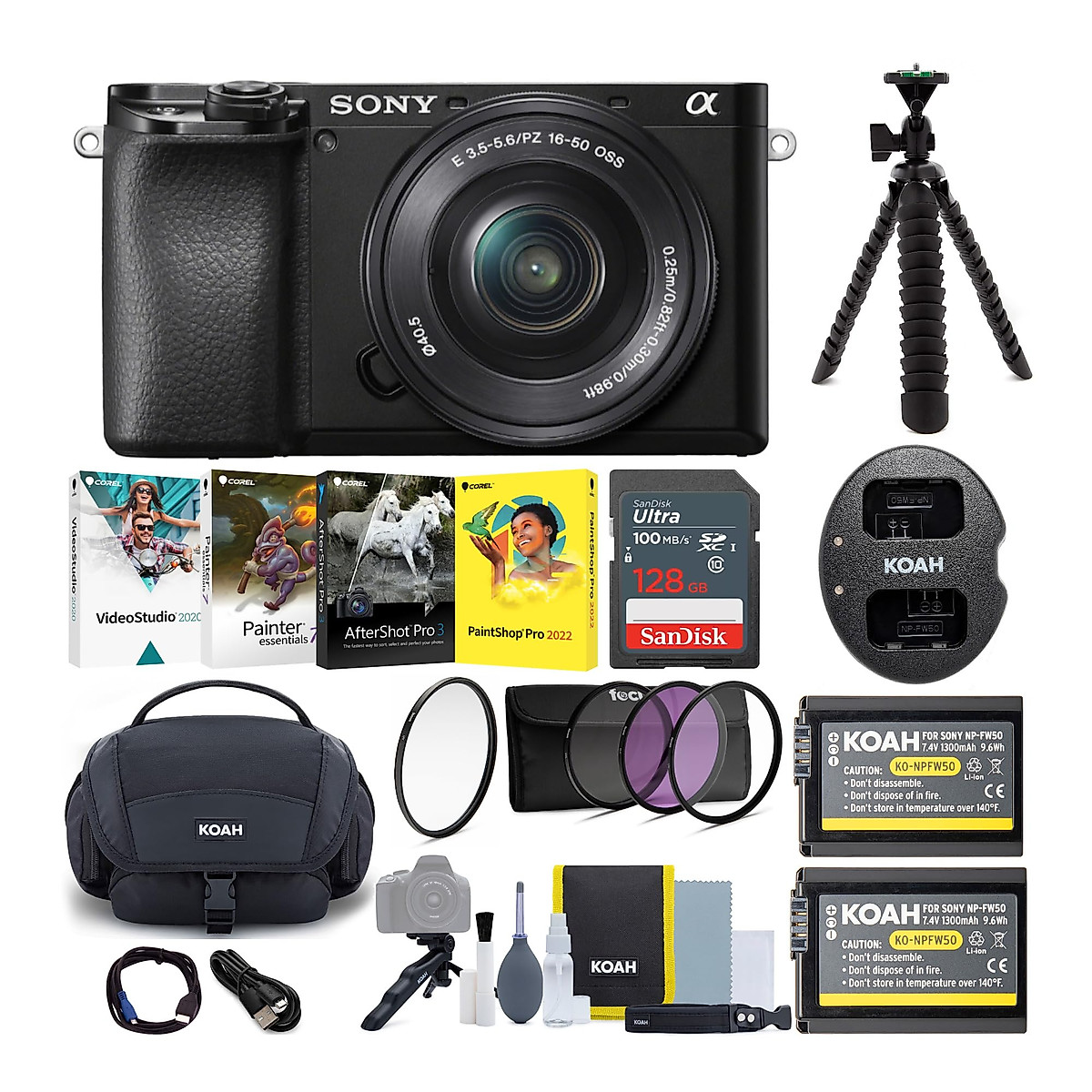 Sony Alpha a6100 APS-C Mirrorless Interchangeable-Lens Camera with 16-50mm Lens Bundle with Accessories (9 Items)