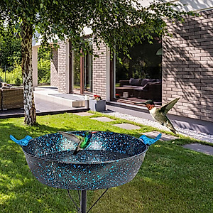 VEWOSTAR Outdoor Garden Bird Bath, Metal Birdbath with Stable Stakes Bird Feeders for Outdoor Yard Lawn Patio (3" Deep*35" Height)