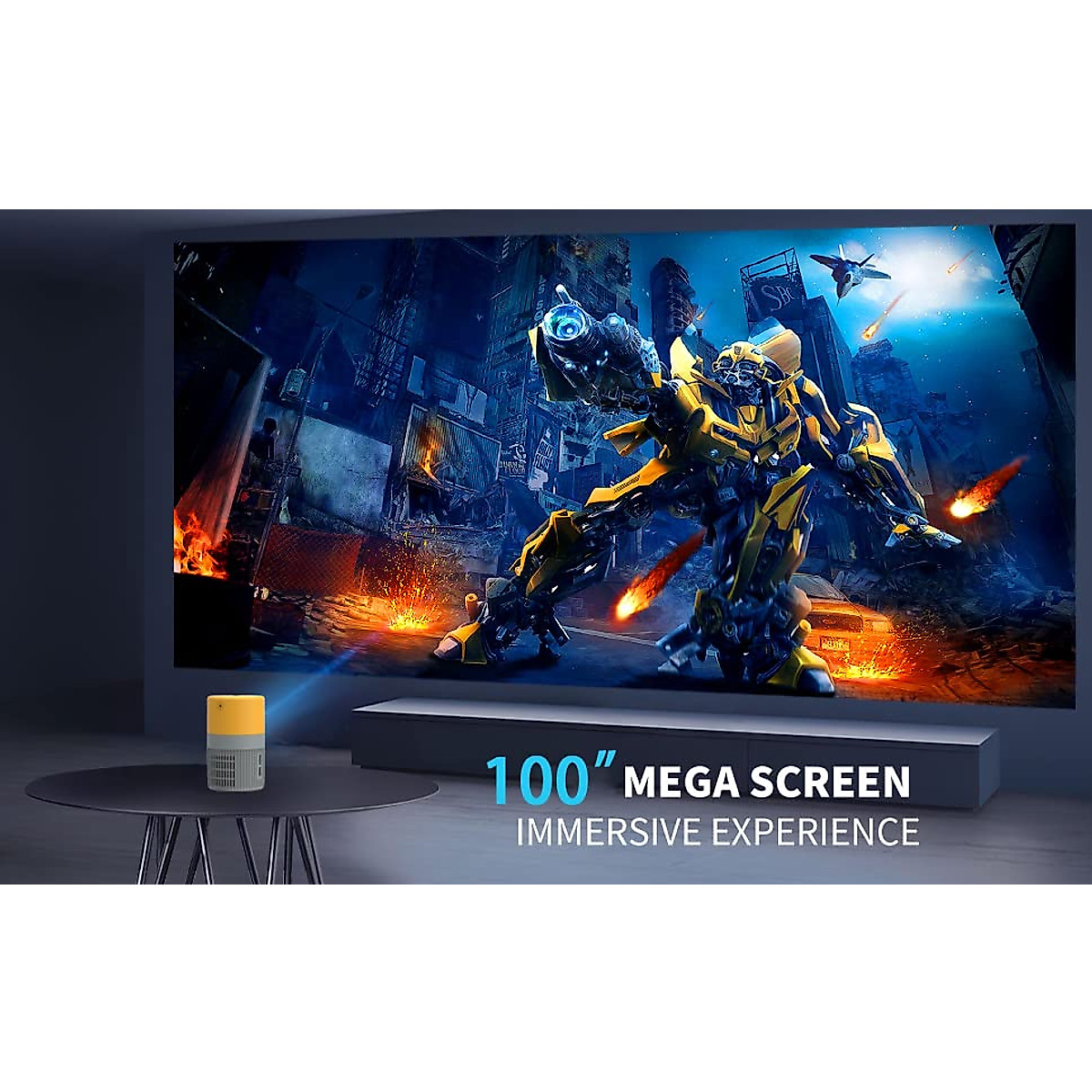 VR robot Portable Projector, Mini Projector 1080P FHD 100" Screen Supported,Movie Projector, Compatible with iOS/Android/PC/Xbox/PS5