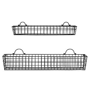 MyGift Country Rustic Wall Mounted Black Metal Wire Storage Baskets Display Racks, Set of 2
