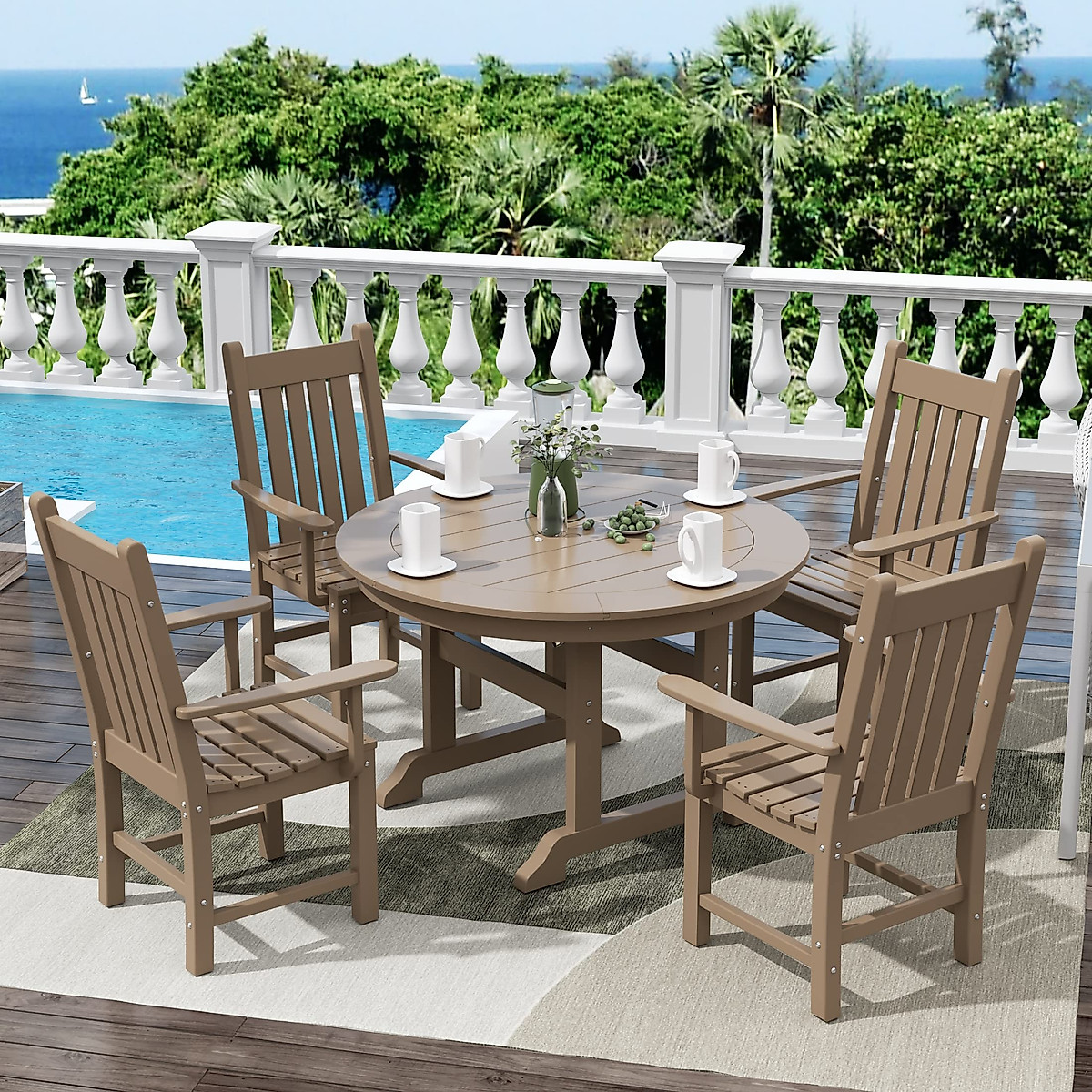WestinTrends Malibu Classic Outdoor Dining Chairs with Arms, All Weather Poly Lumber Adirondack Patio Chairs Restaurant Bistro Chairs Support 350 LBS, Arched Backrest and Curved Seat, Weathered Wood