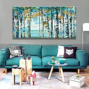 qorvami Wall Art Green White Birch Tree Forest Canvas Wall Art One Panel Landscape Nature Picture Modern Artwork Canvas Prints, 20"x 40" Framed for Home Decor Office Living Room Bedroom Wall Decorations