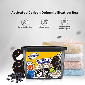 NATRUTH 500mL Moisture Absorber boxes, Closet Dehumidifier, Eradicate Odor,Dehumidifiers and Air Freshener for Closet,Shoes Box, Bathrooms, Kitchen & Study, Boats,RVs (Activated Charcoal, 9 packs)